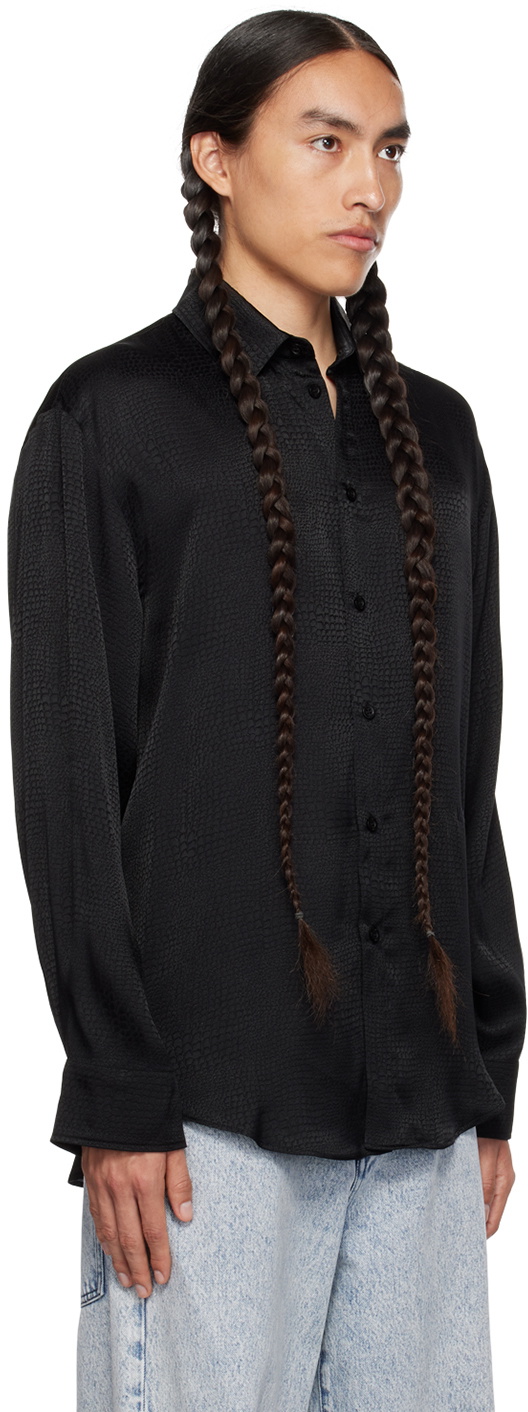 MSGM Black Spread Collar Shirt MSGM