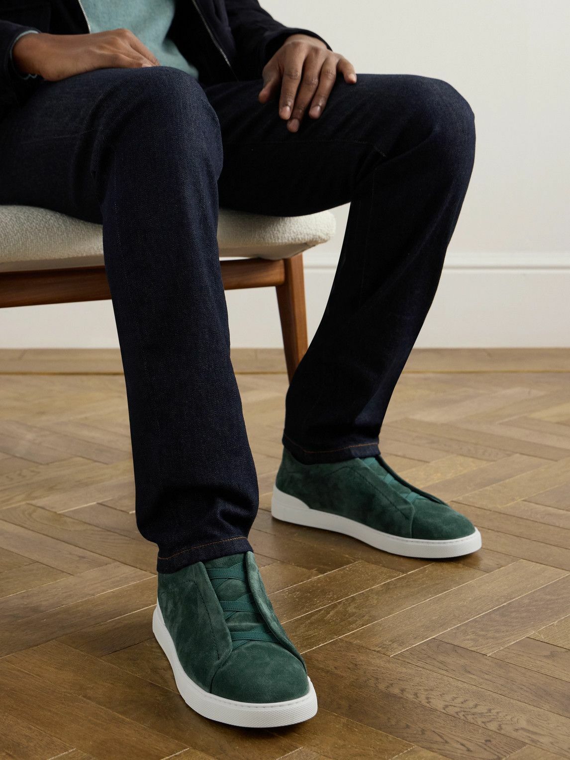 Zegna - Triple Stitch™ Suede Slip-On Sneakers - Green Zegna