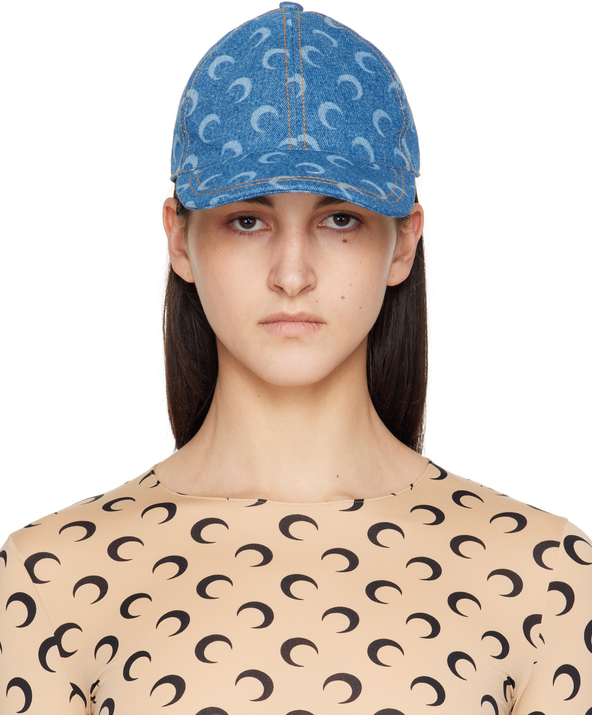Marine Serre Blue Moon Laser Denim Baseball Cap Marine Serre