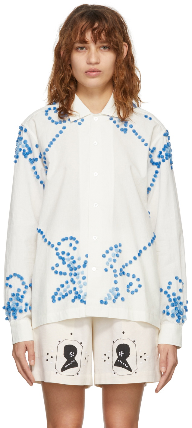 Bode SSENSE Exclusive Off-White Chenille Fleur Shirt Bode