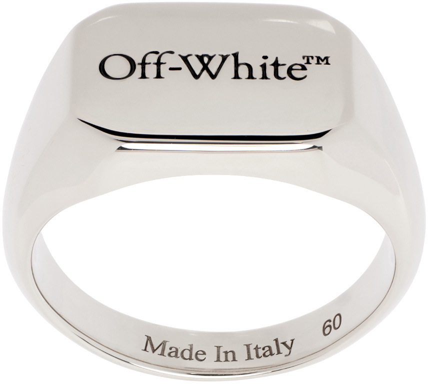 Off-White Silver Rectangular Logo Ring Off-White