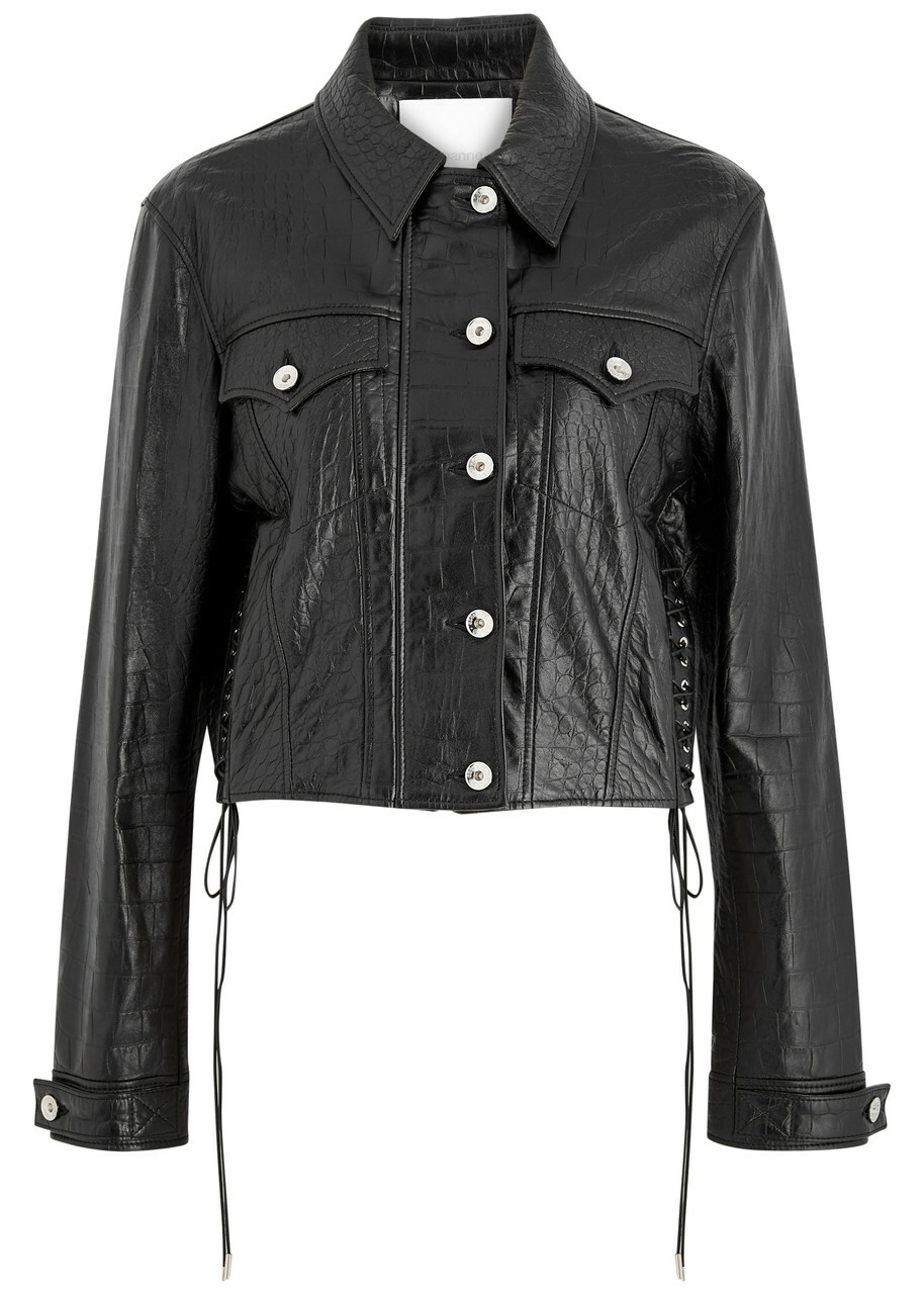 Rabanne Crocodile-effect Glossed Leather Jacket Black Paco Rabanne