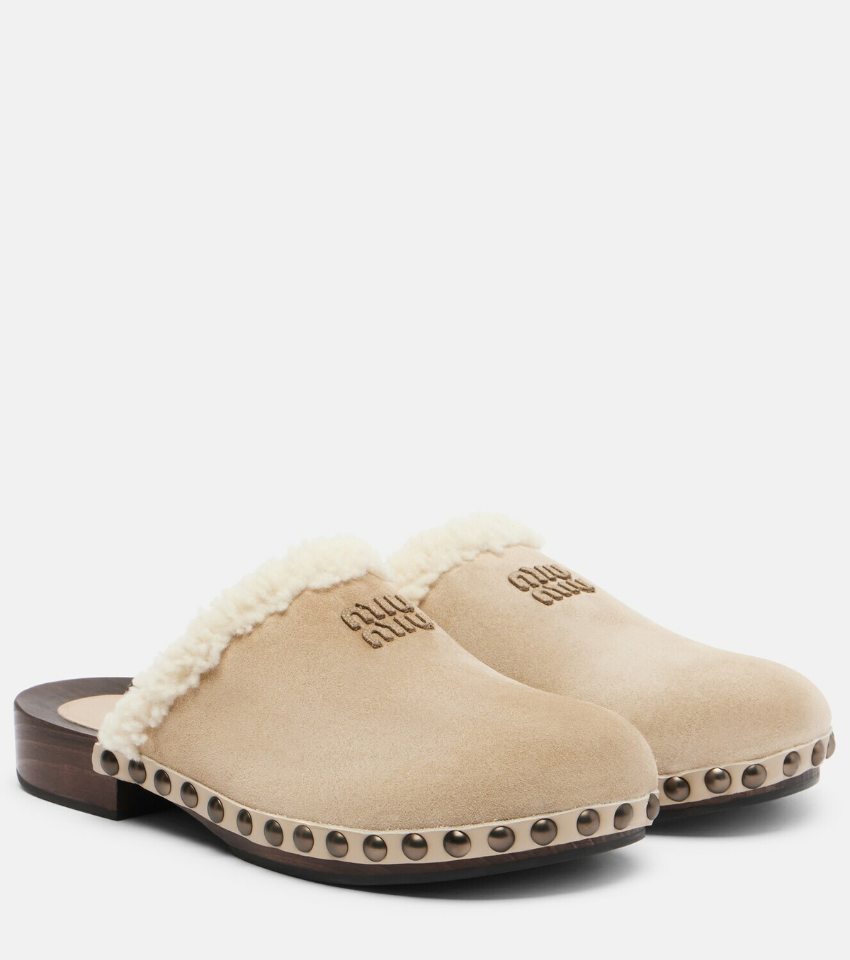 Miu Miu Shearling-trimmed suede clogs Miu Miu