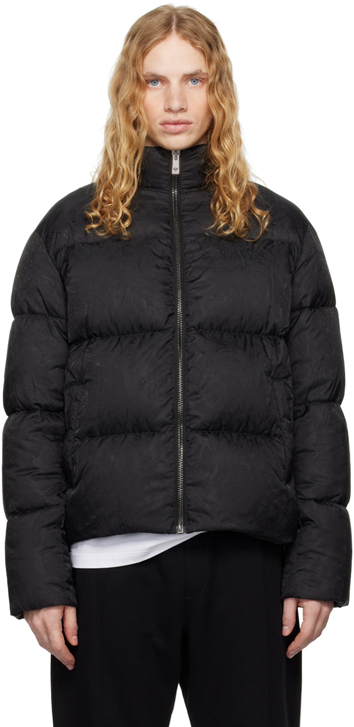 Versace Black Barocco Light Puffer Down Jacket Versace