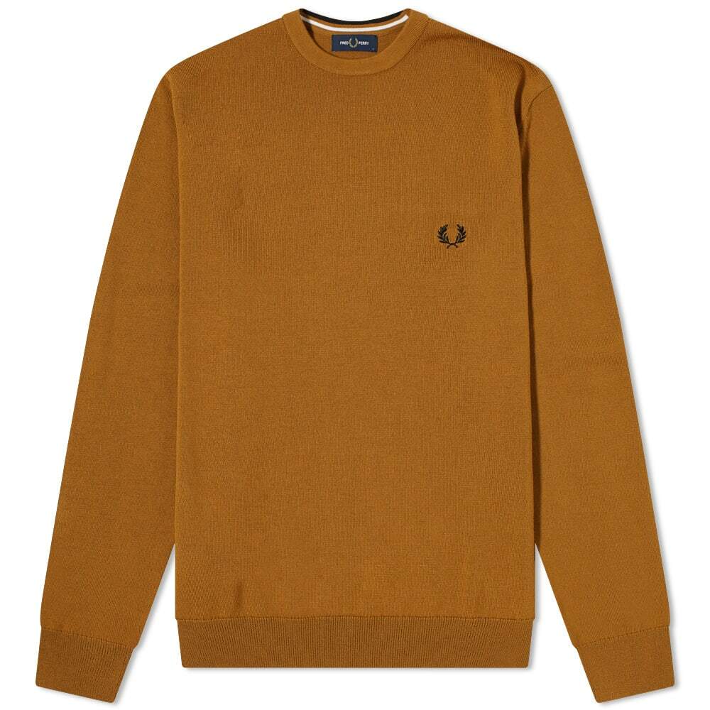Fred Perry Men's Crew Knit in Dark Caramel Fred Perry