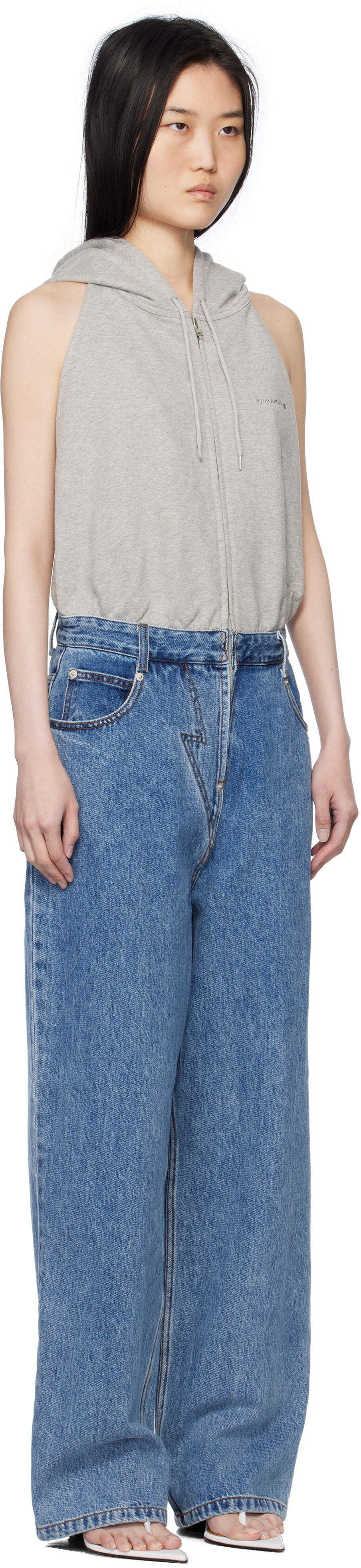 Pushbutton Blue & Gray Halter Hoodie Jumpsuit Pushbutton