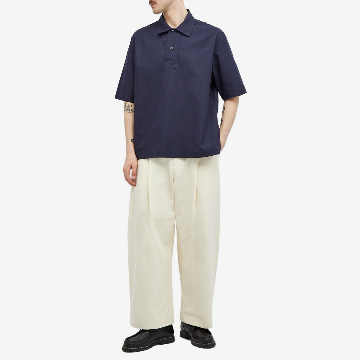 MHL by Margaret Howell Men's Offset Plackett Polo Shirt in Ink MHL by ...
