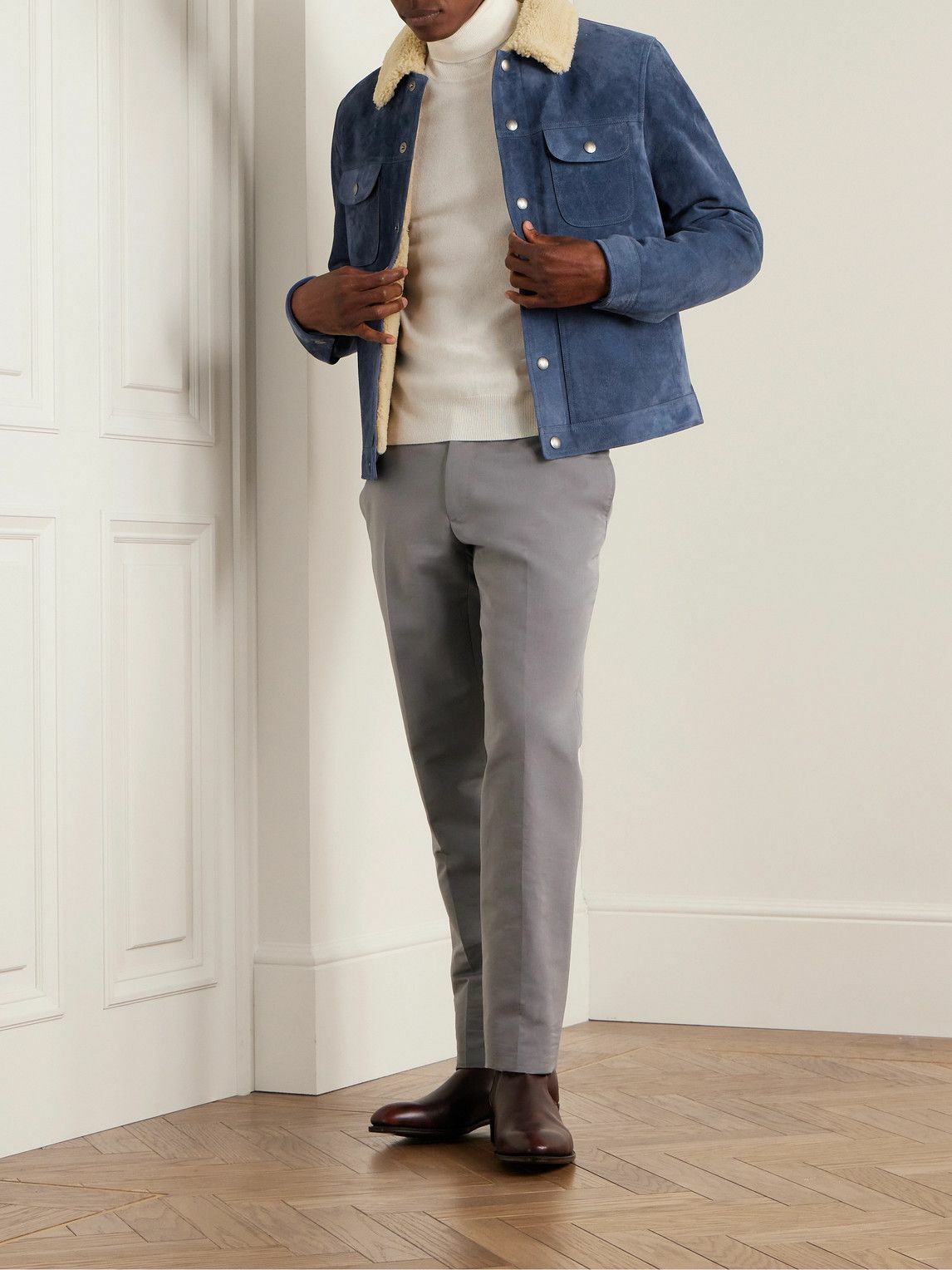 TOM FORD - Shearling-Trimmed Suede Jacket - Blue TOM FORD