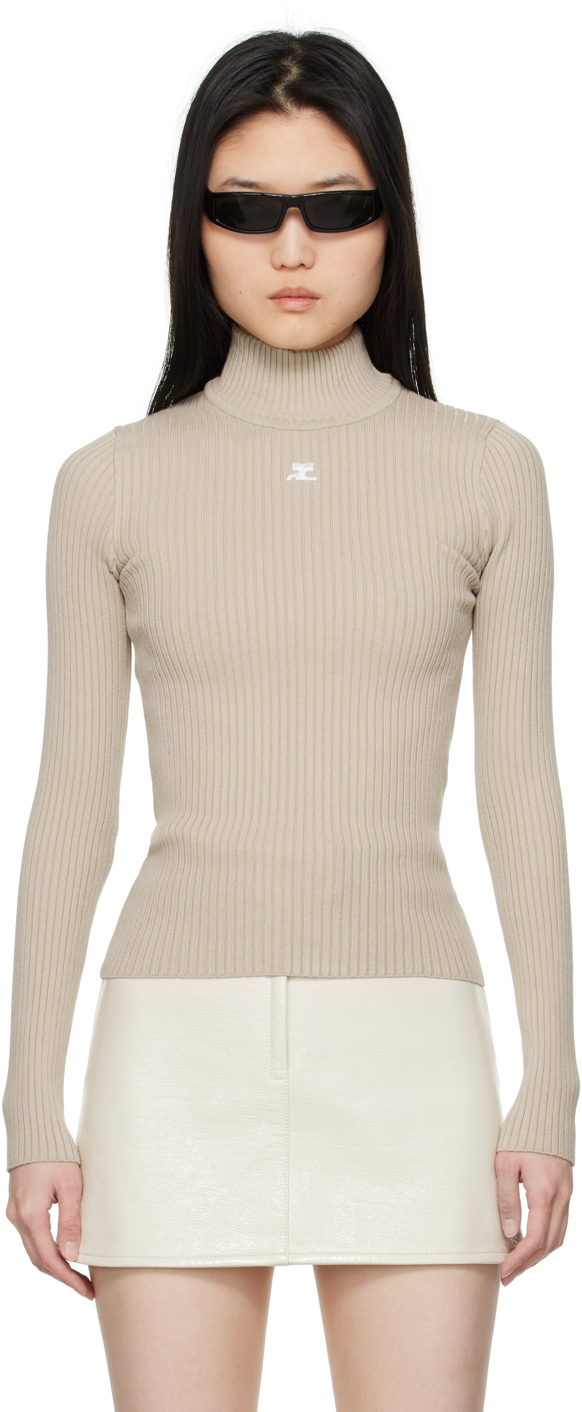 Courrèges Black Reedition Rib Knit Mock Neck Sweater Courreges