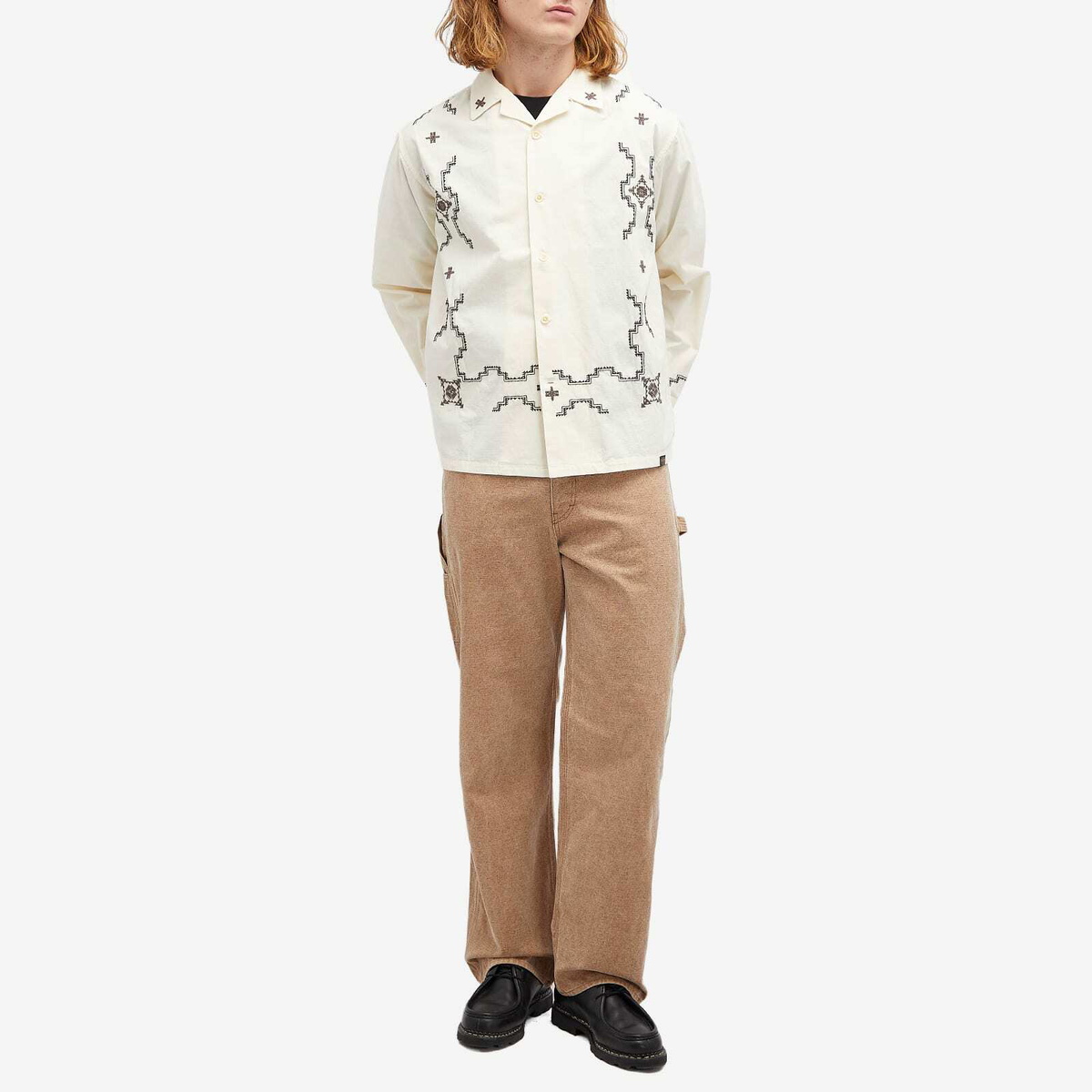 Pendleton Men's Embroidered Open Collar Shirt in Ivory Oxbow Pendleton