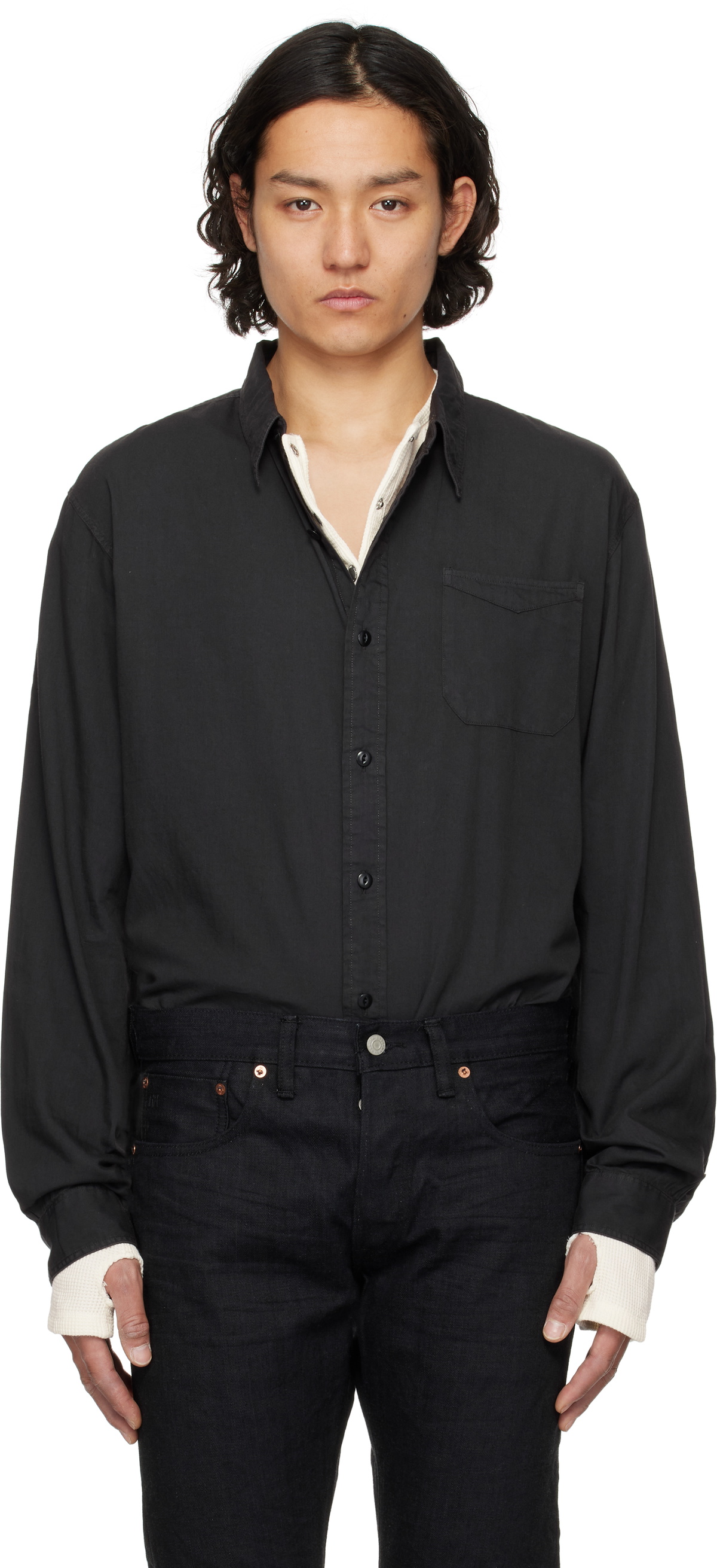 RRL Black Garment-Dyed Twill Shirt RRL