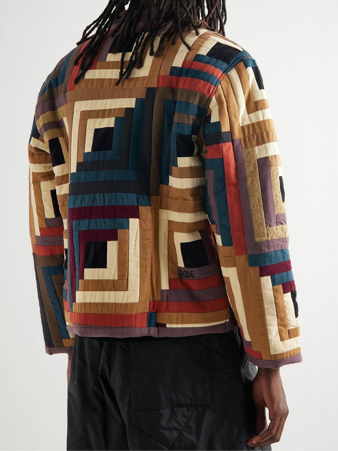 BODE - Log Cabin Quilted Patchwork Cotton Jacket - Brown Bode