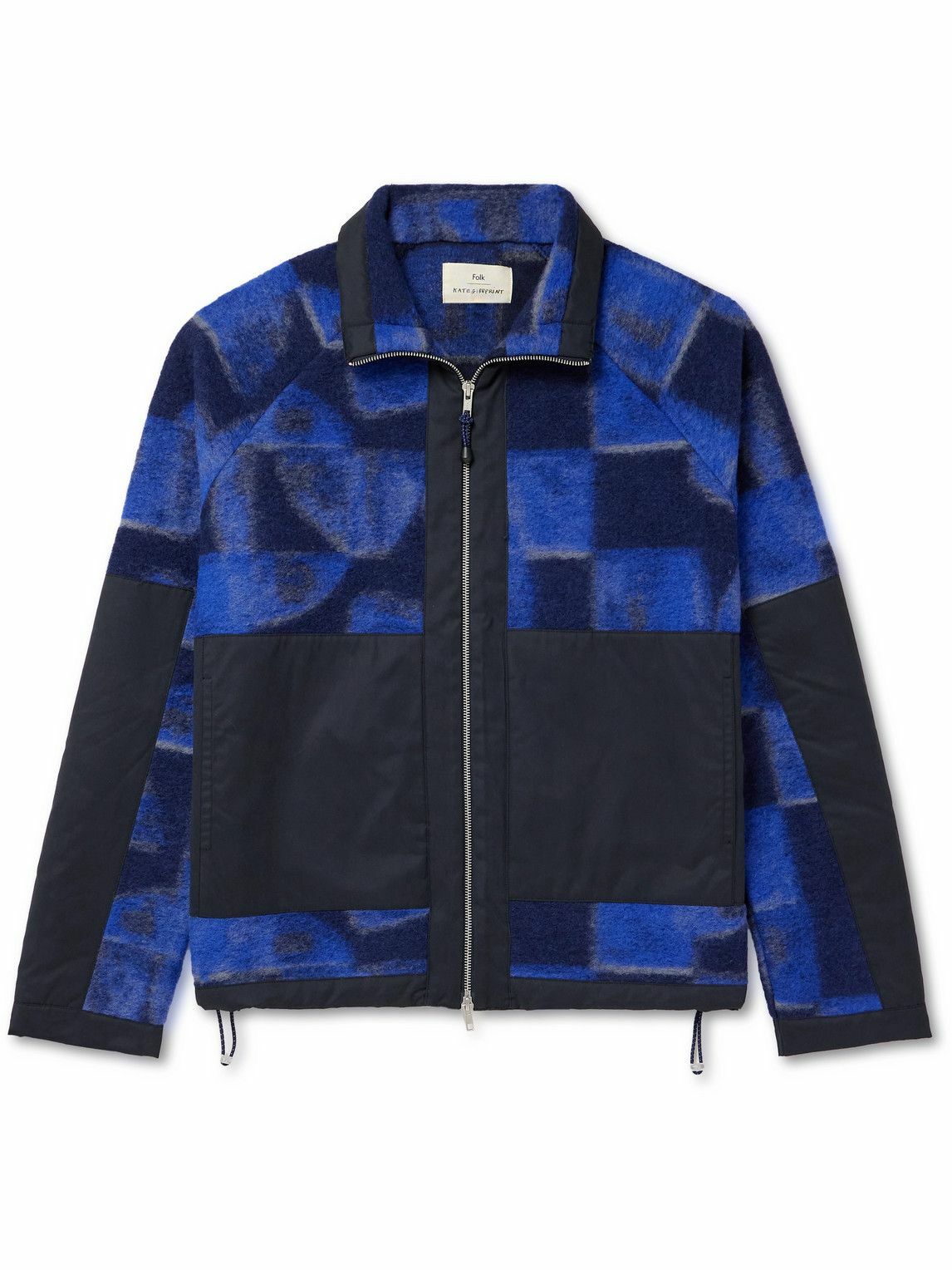 Folk - Signal Shell-Trimmed Printed Wool-Blend Fleece Jacket - Blue Folk