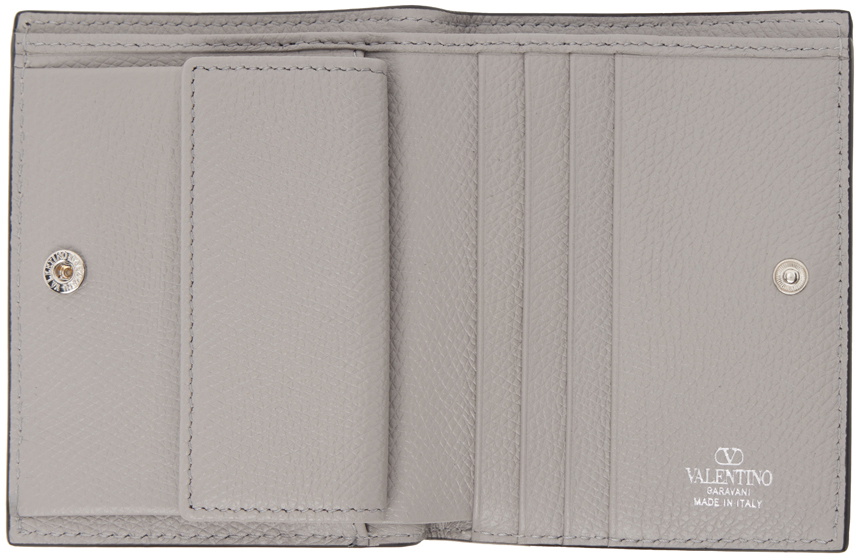 Valentino Garavani Gray Compact VLogo Signature Grainy Calfskin Wallet ...