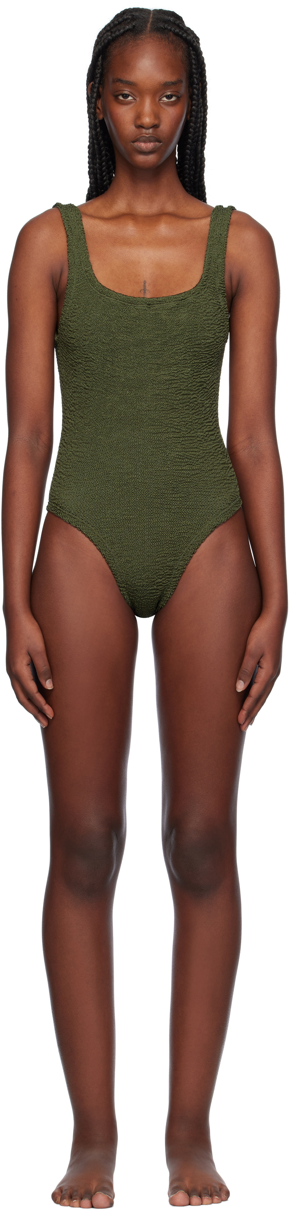 Hunza G Khaki Square Neck Swimsuit Hunza G