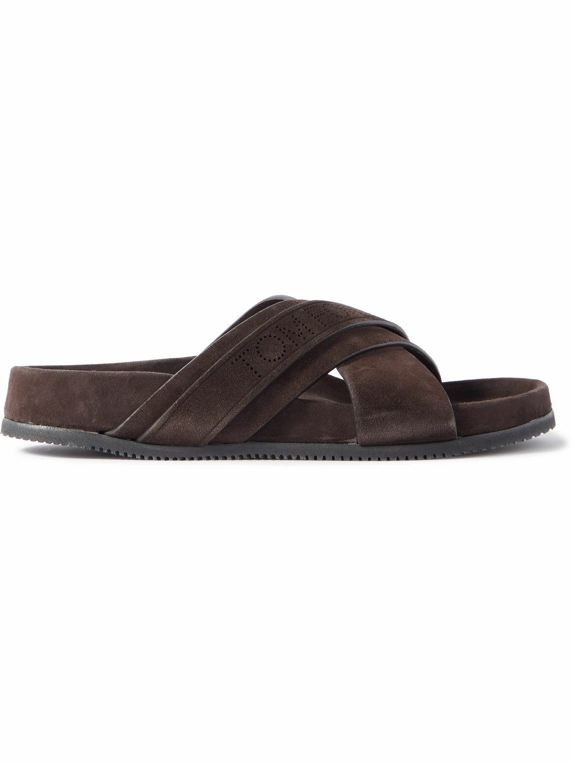 TOM FORD - Wicklow Perforated Suede Slides - Brown TOM FORD