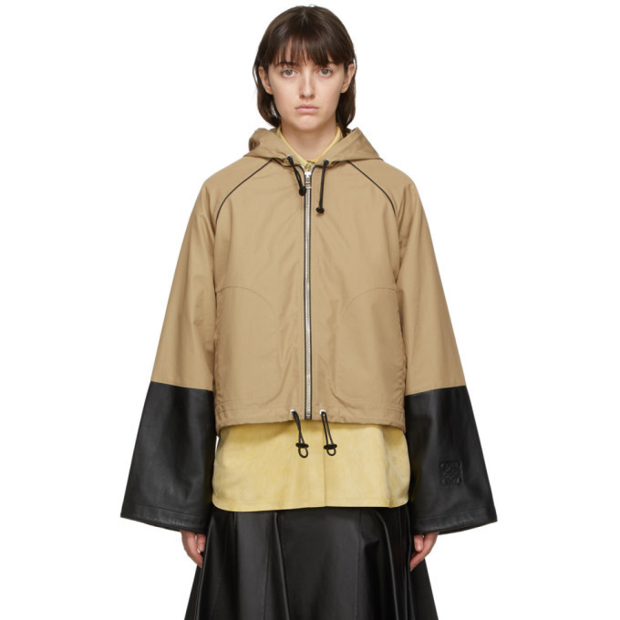Loewe Tan Cotton and Nappa Hooded Jacket Loewe