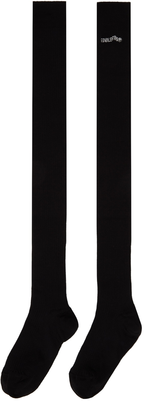 RED Valentino Black Rib Logo Thigh-High Socks RED Valentino