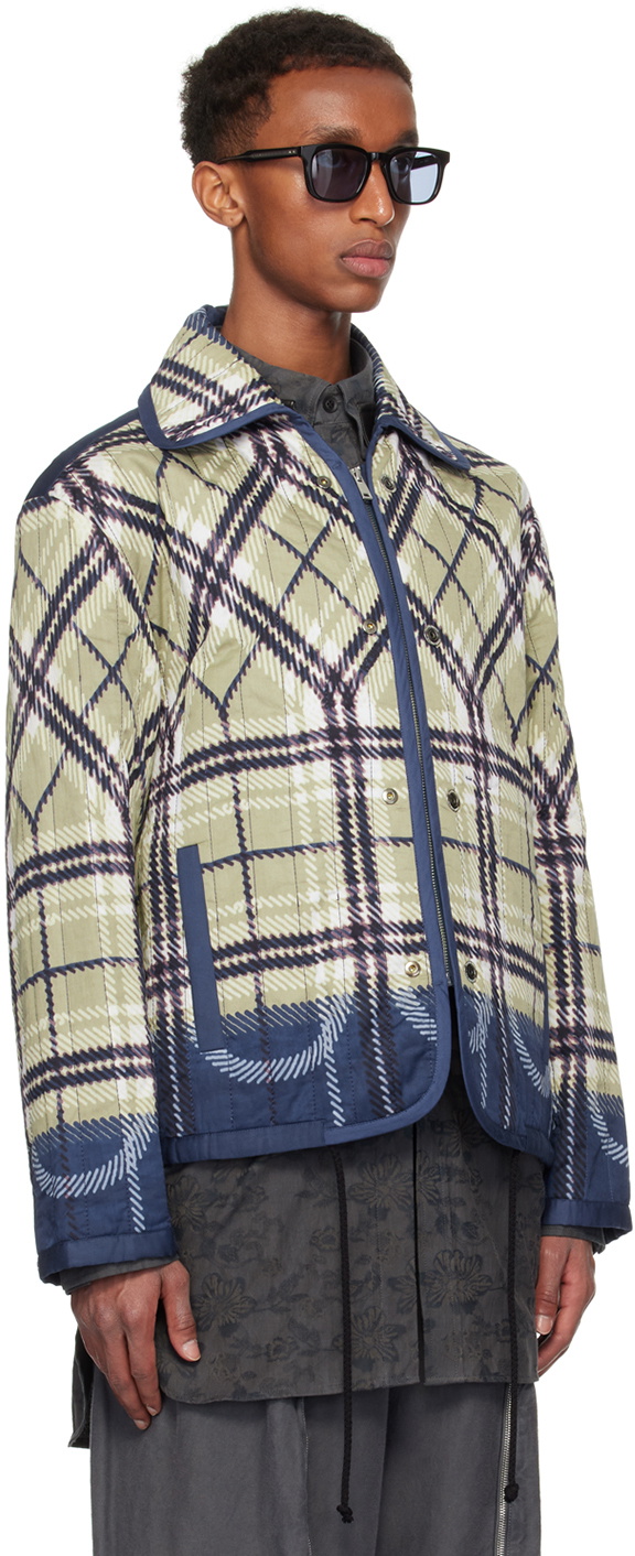 Craig Green Beige & Navy Quilted Plaid Fade Jacket Craig Green