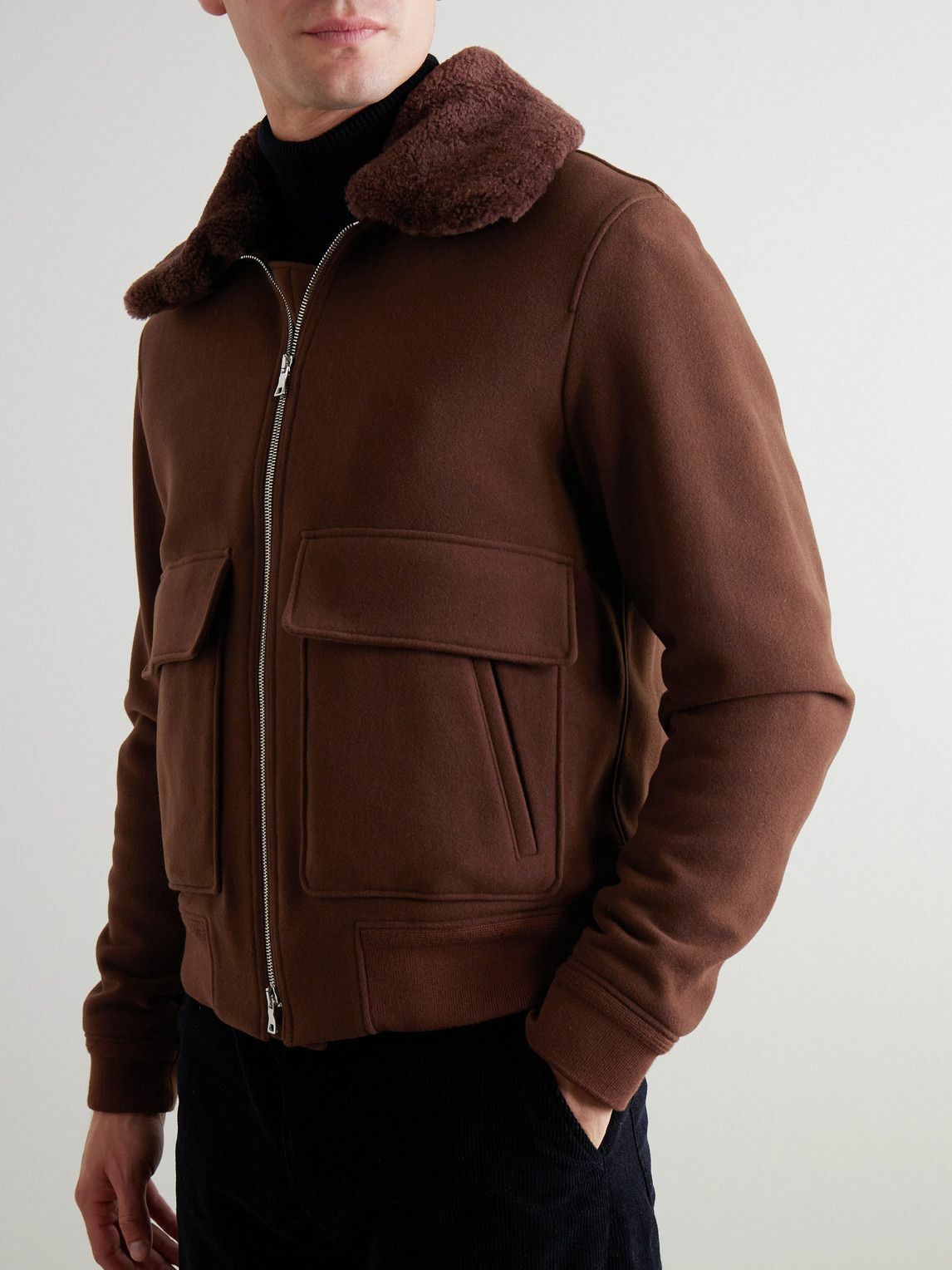 Mr P. - Shearling-Trimmed Wool-Blend Bomber Jacket - Brown Mr P.