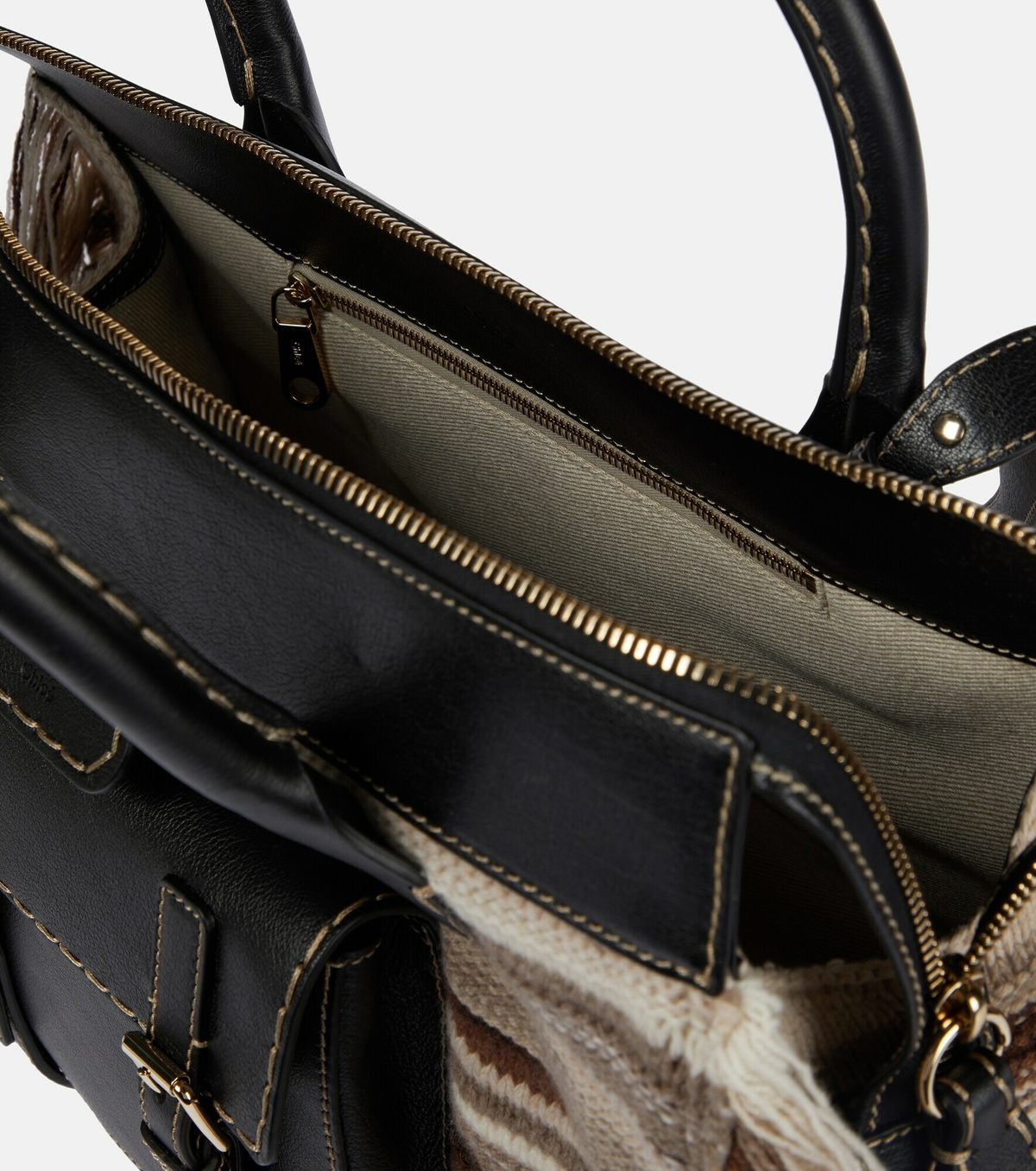 Chloe - Edith Large fringe-trimmed striped cashmere and leather tote Chloe