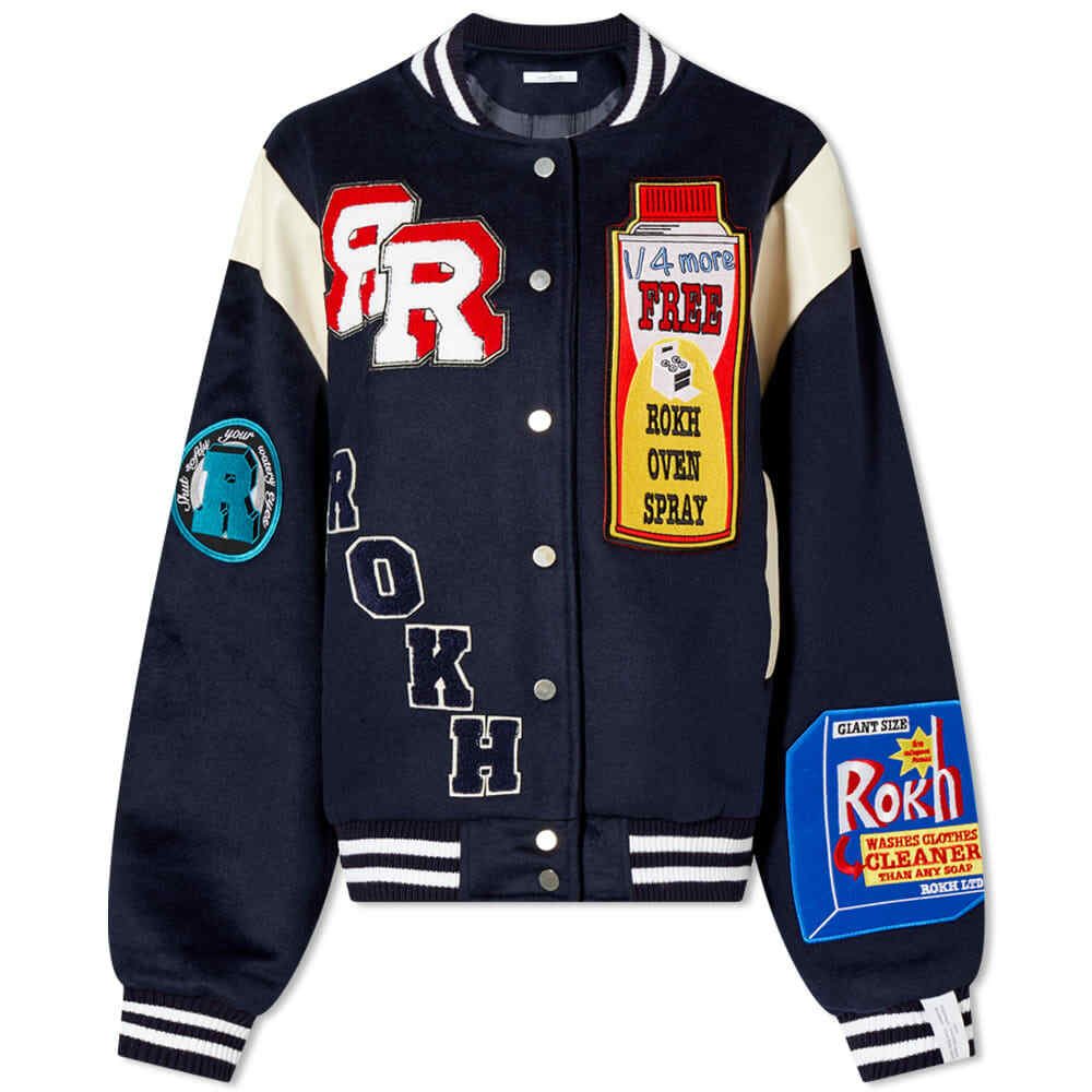 rokh Women's Multi Patch Baseball Jacket in Dark/Navy/Ivory Rokh