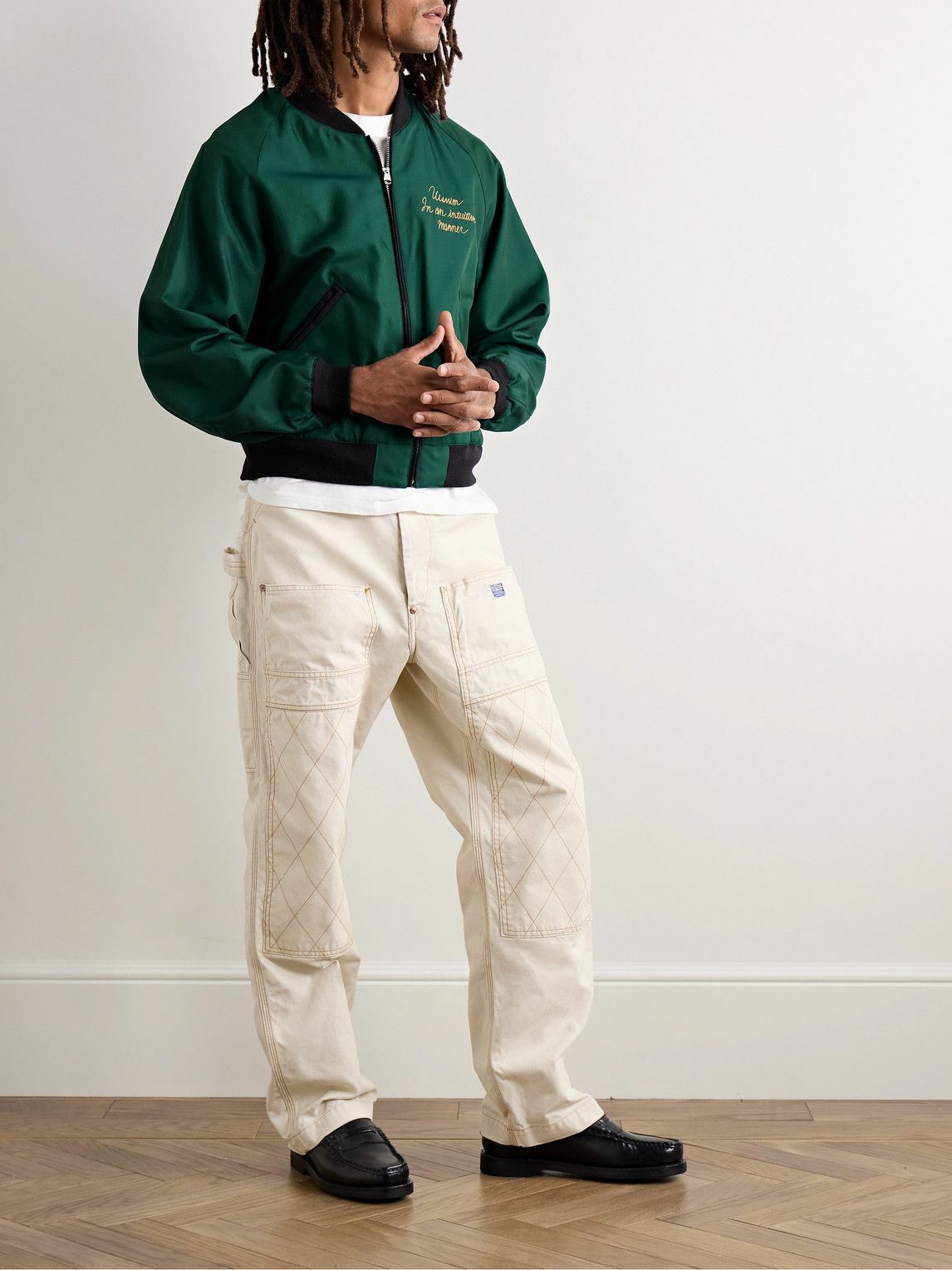 Visvim - Cropped Embroidered Wool and Silk-Blend Twill Bomber Jacket - Green Visvim