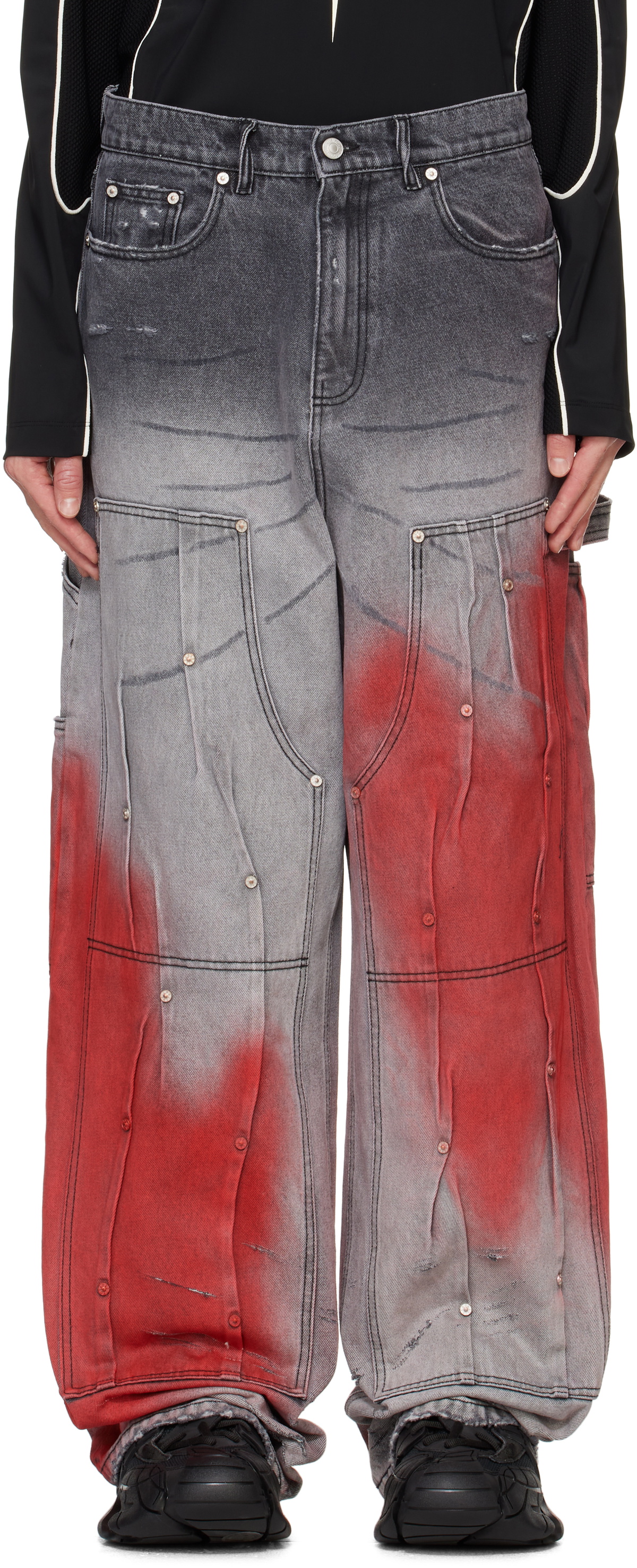 KUSIKOHC Gray & Red Workwear Multi Rivet Jeans KUSIKOHC