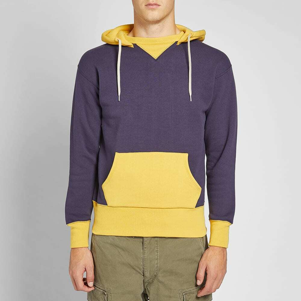 The Real McCoy's Men's Two-Tone Hoody in Ink Blue/Yellow The Real McCoys