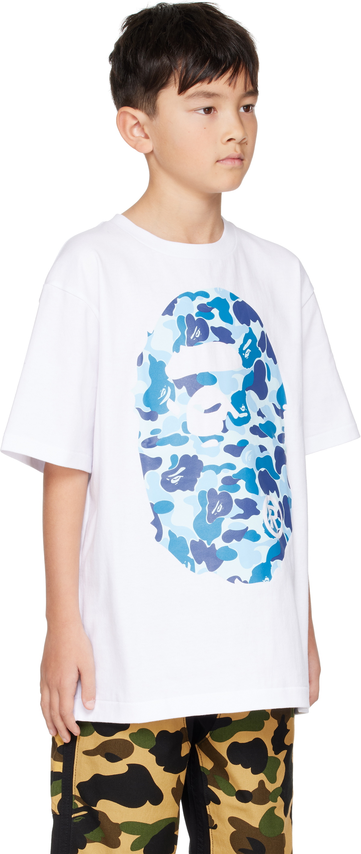 BAPE Kids White & Blue ABC Camo Big Ape Head T-shirt A Bathing Ape