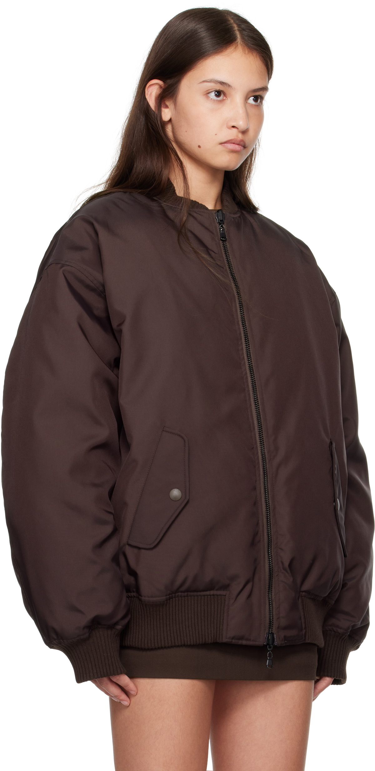 WARDROBE.NYC Brown Taffeta Reversible Down Bomber Jacket WARDROBE.NYC