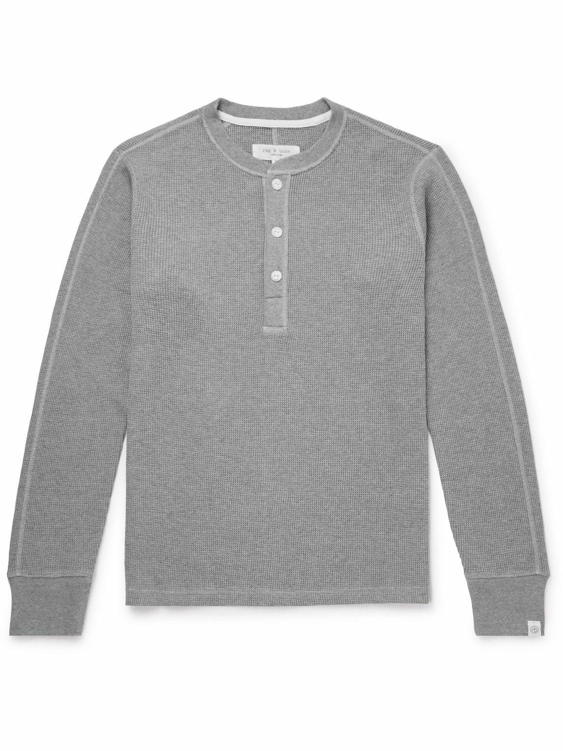 Rag & Bone - Garment-Dyed Waffle-Knit Cotton Henley T-Shirt - Gray Rag ...