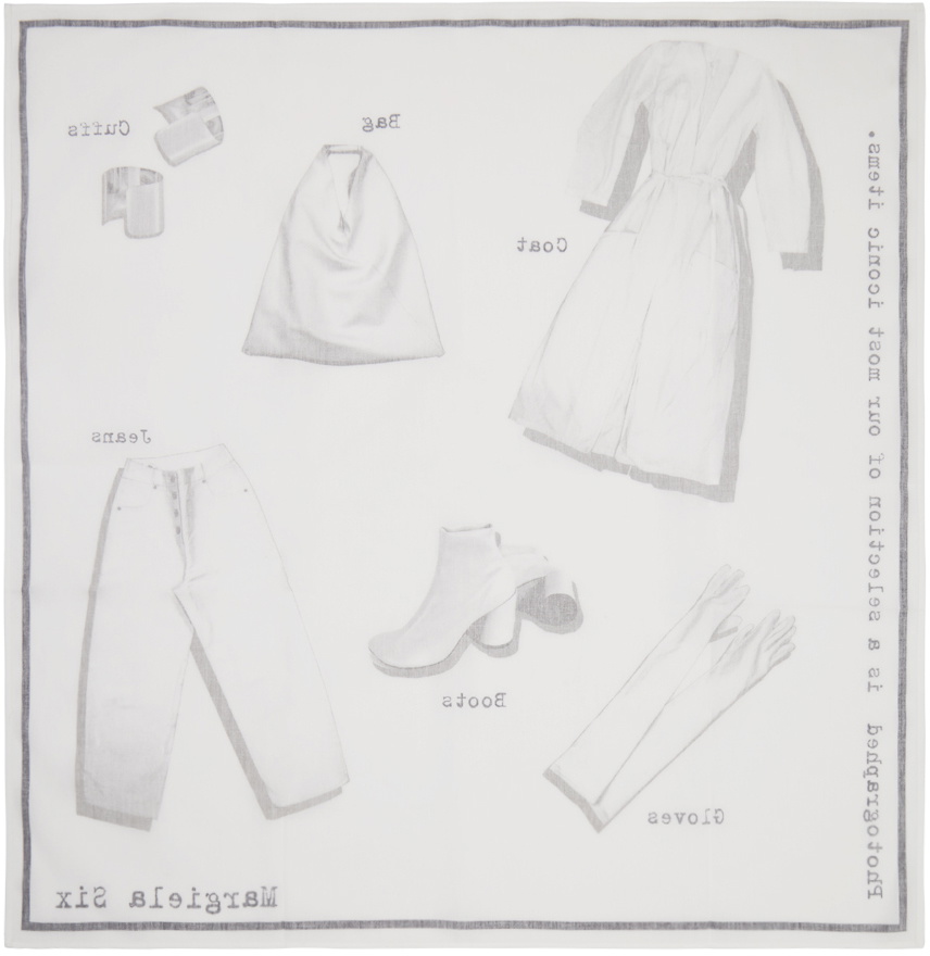 MM6 Maison Margiela White Printed Foulard Scarf MM6 Maison Margiela