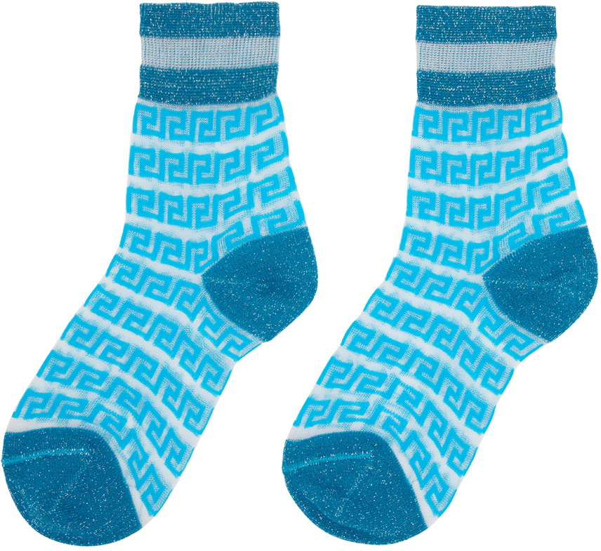 Versace Blue Greca Sheer Socks Versace