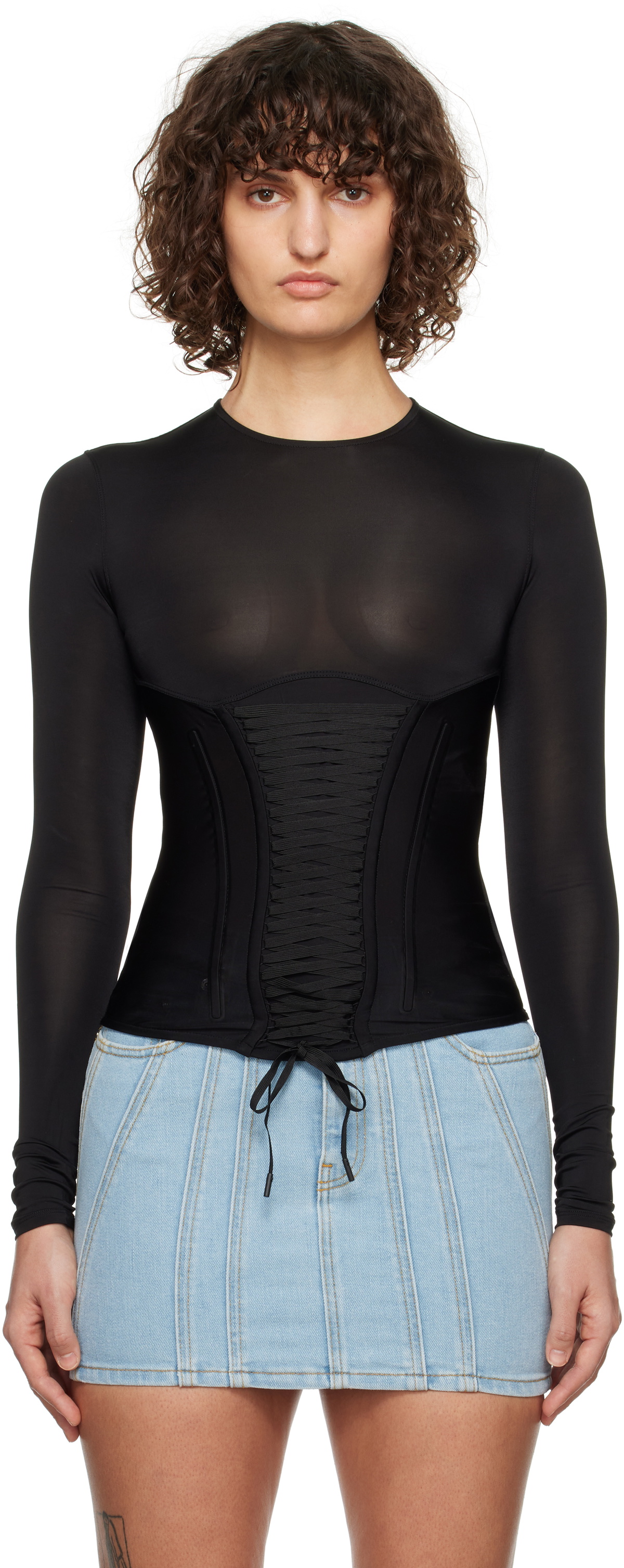 Mugler Black Lace-Up Top Mugler