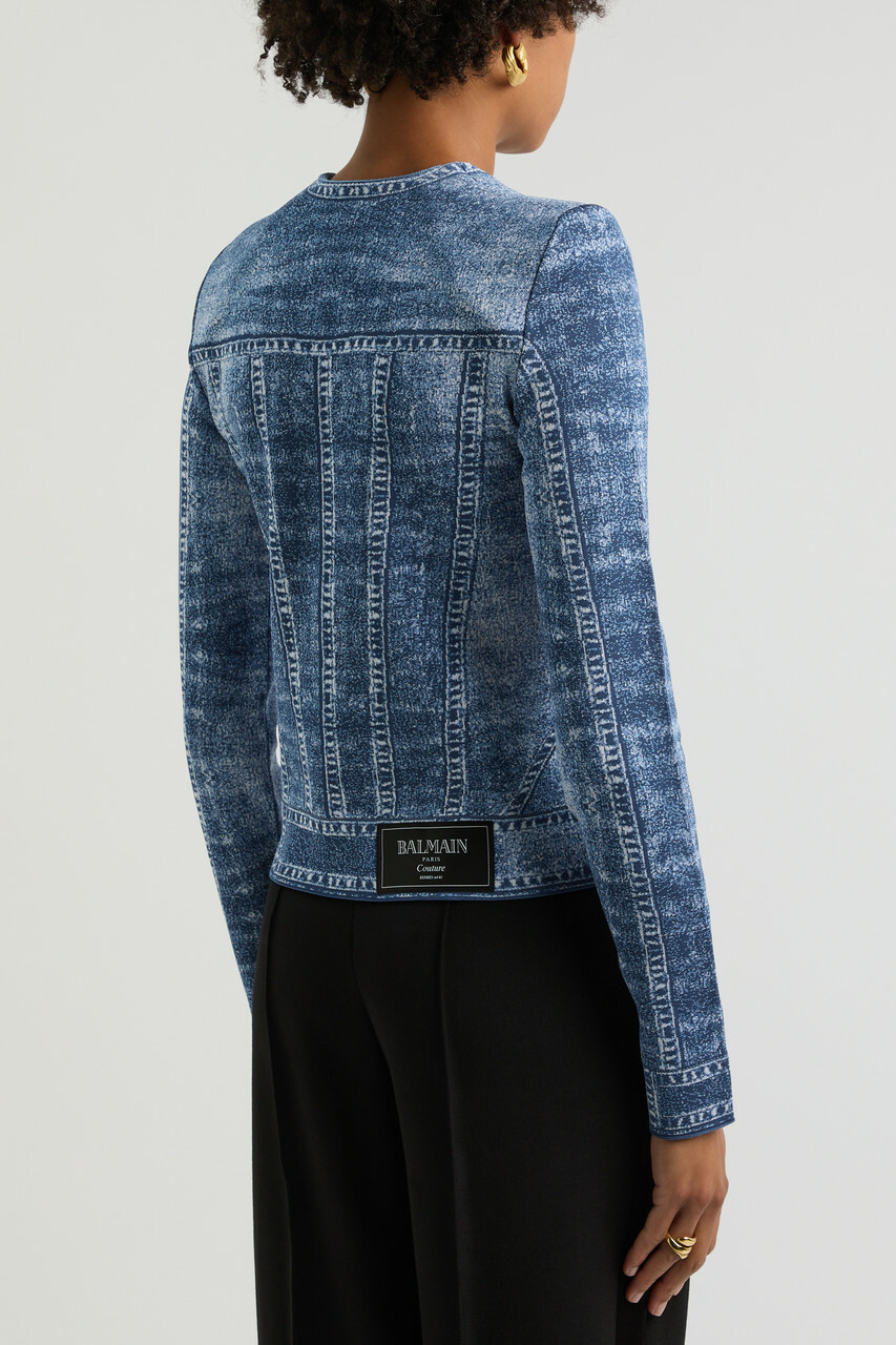 Balmain Denim-intarsia Knitted Cardigan Balmain