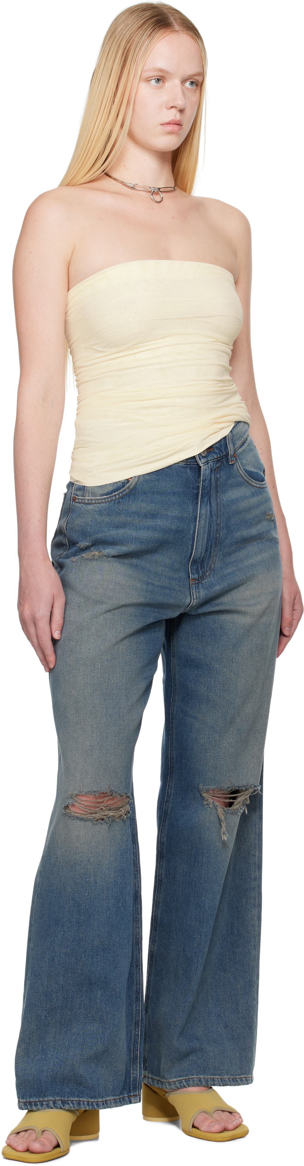 MM6 Maison Margiela Off-White Mesh Tube Top MM6 Maison Margiela