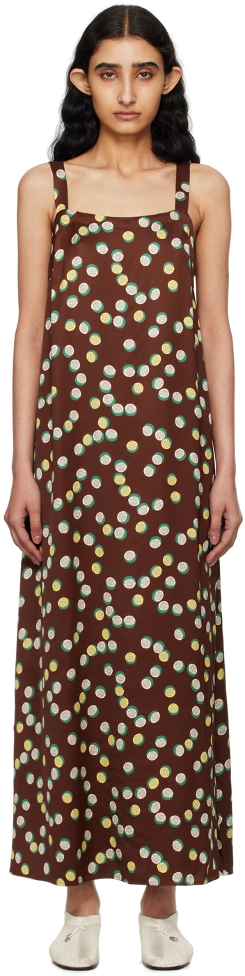 Bode Brown Bubble Dot Maxi Dress Bode