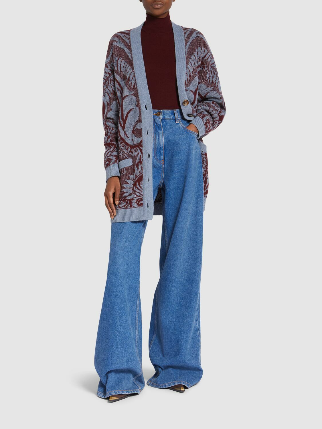 ETRO Embroidered Wool Knit Oversized Cardigan Etro