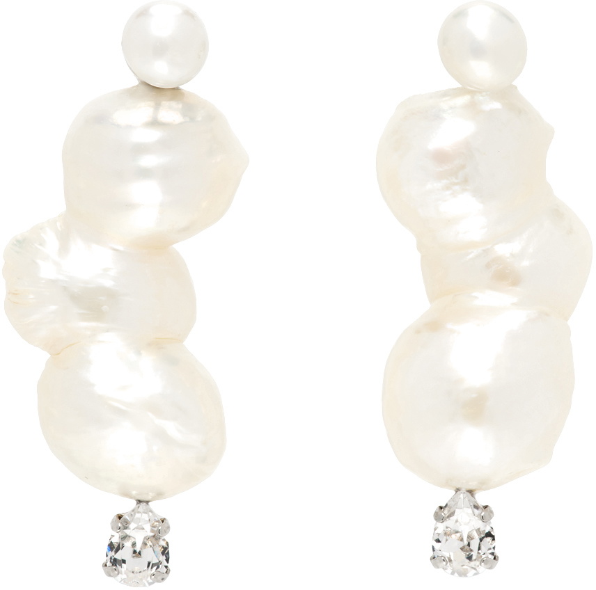 Simone Rocha White Crystal Peanut Pearl Earrings Simone Rocha