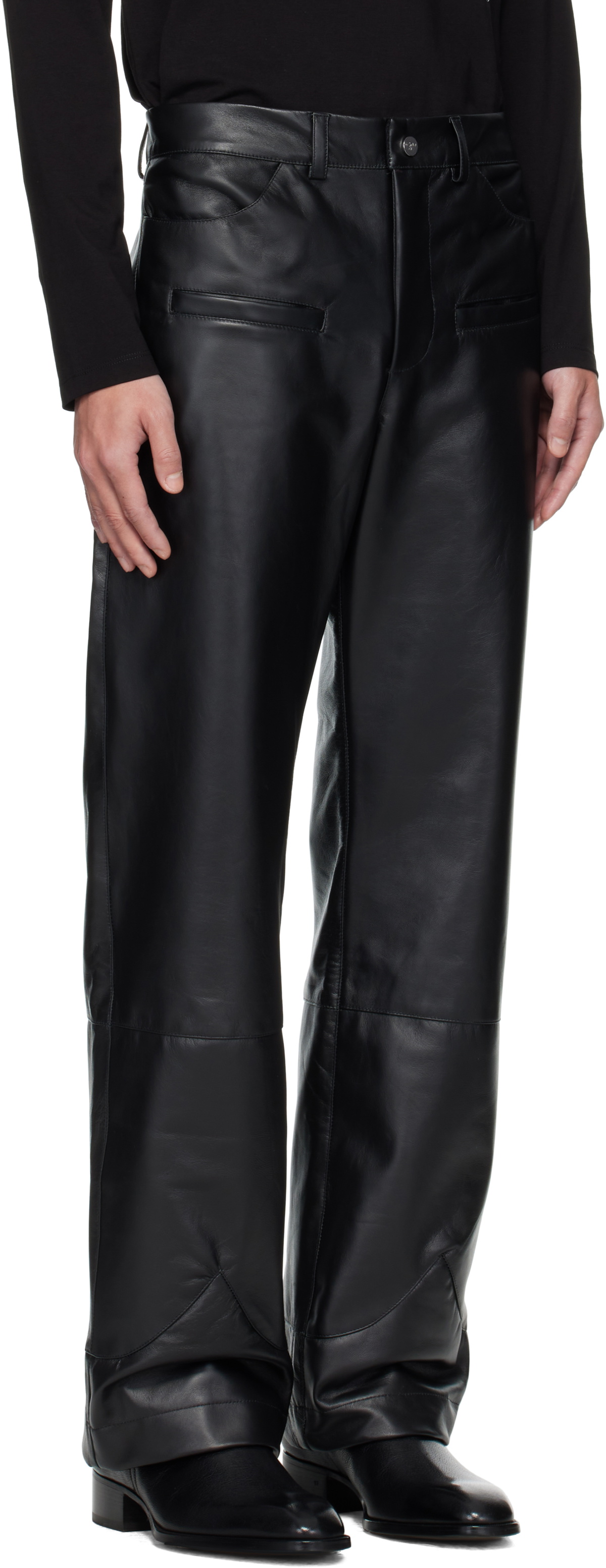 av vattev Black Boot Cut Cuff Leather Pants
