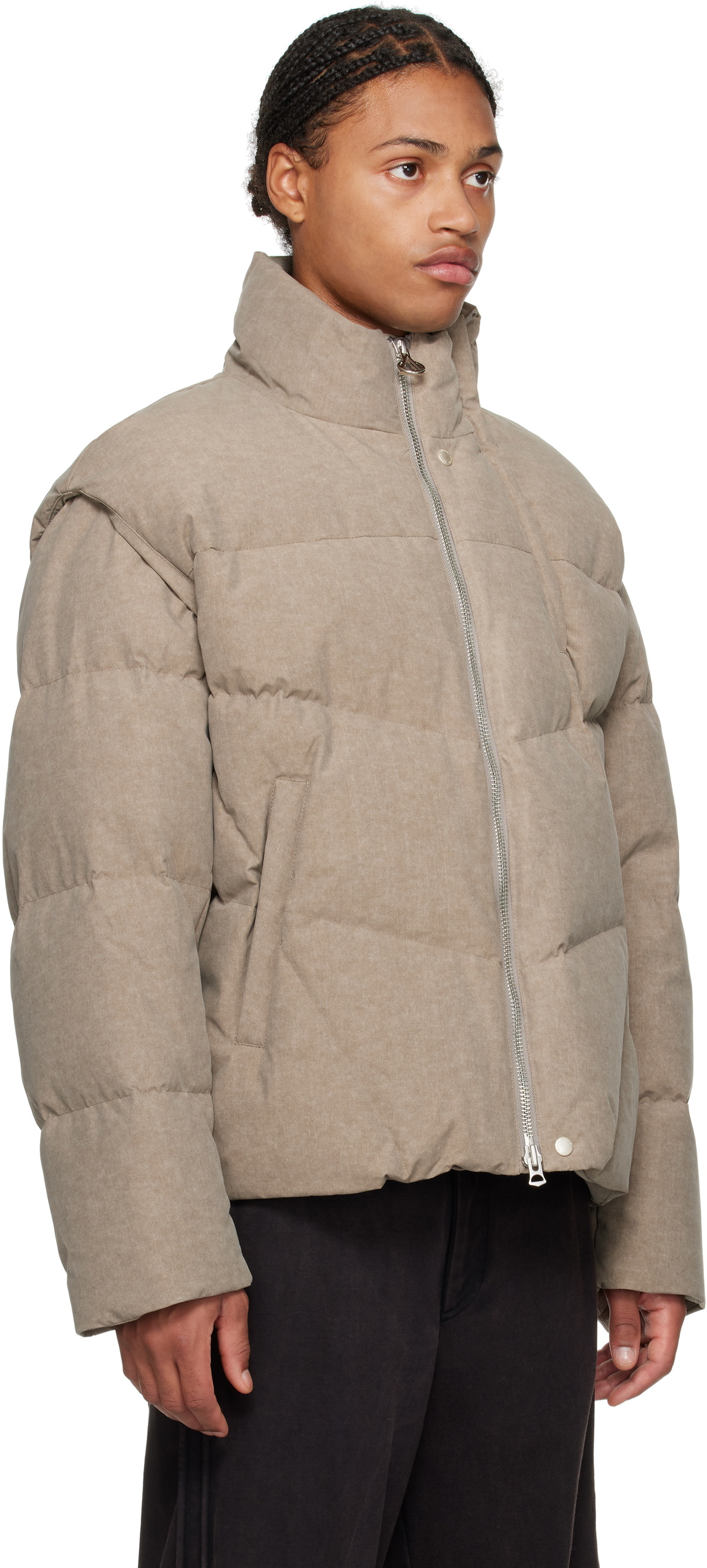 Solid Homme Taupe Detachable Sleeves Down Jacket Solid Homme