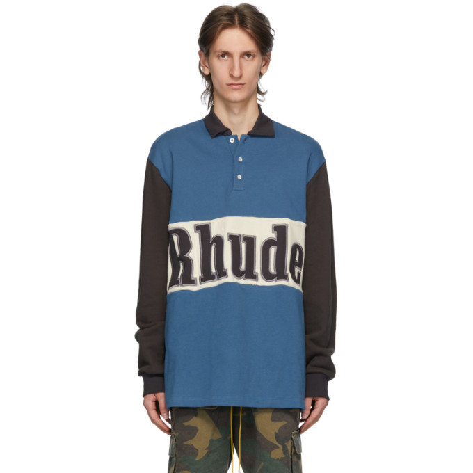Rhude Blue Logo Rugby Long Sleeve Polo Rhude