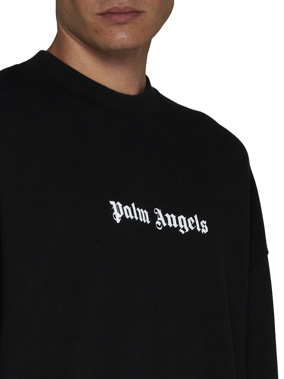 Palm Angels Black Crew Neck Sweatshirt With Contrast Logo Palm Angels