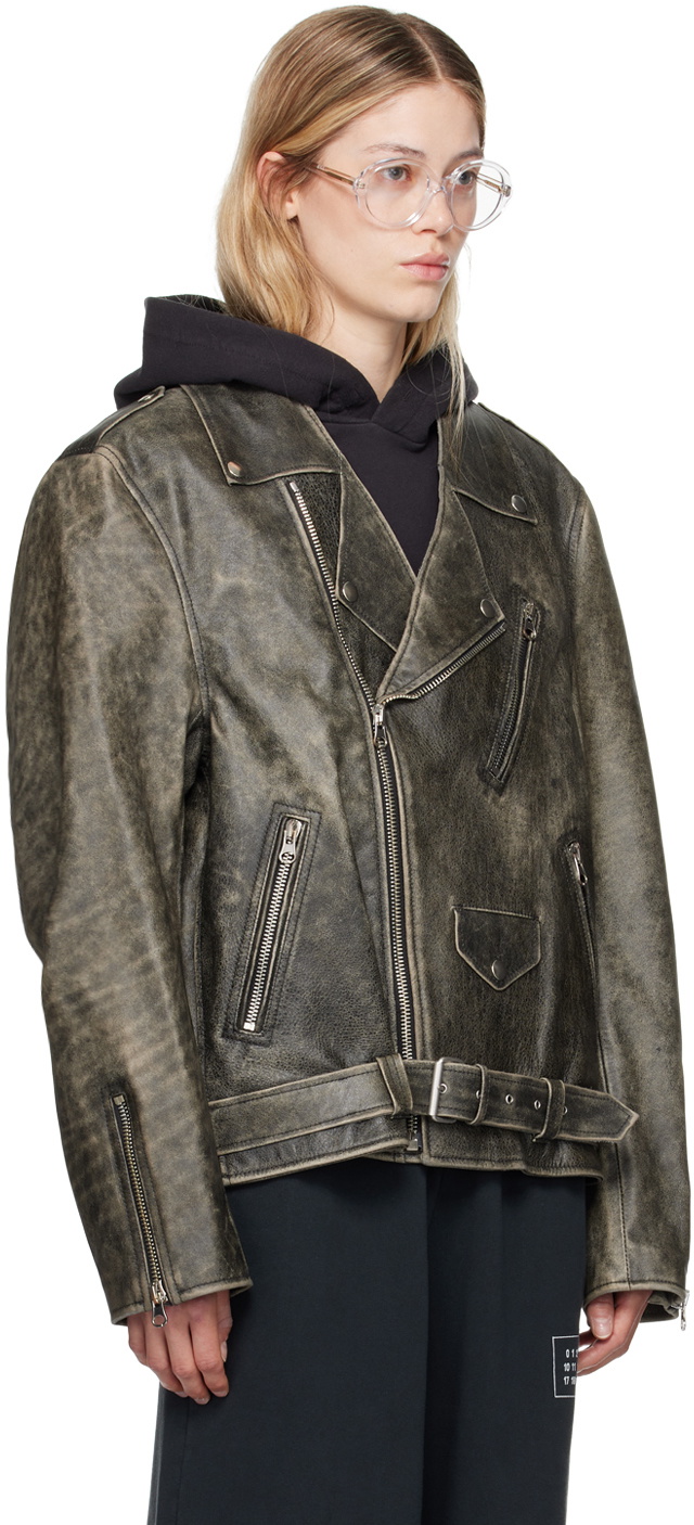 MM6 Maison Margiela Brown Heavy Leather Biker Jacket MM6 Maison Margiela