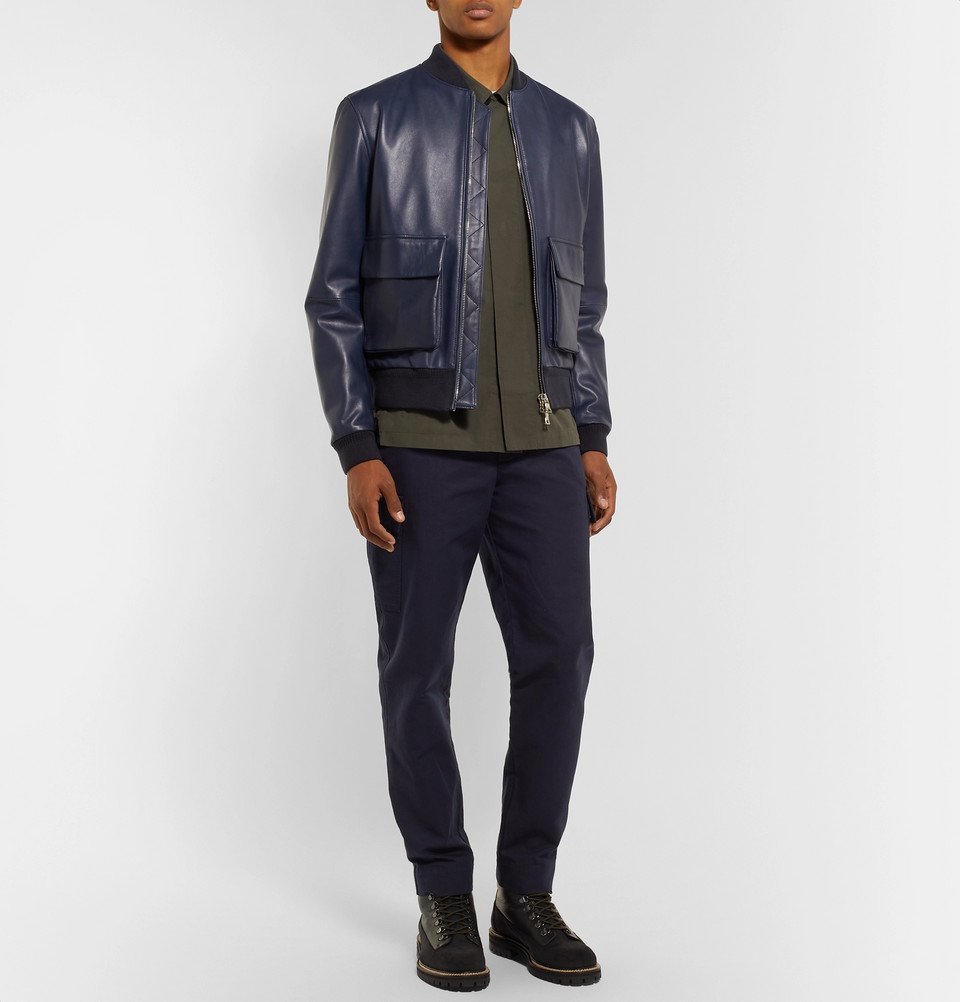 Mr P. - Leather Bomber Jacket - Men - Navy Mr P.