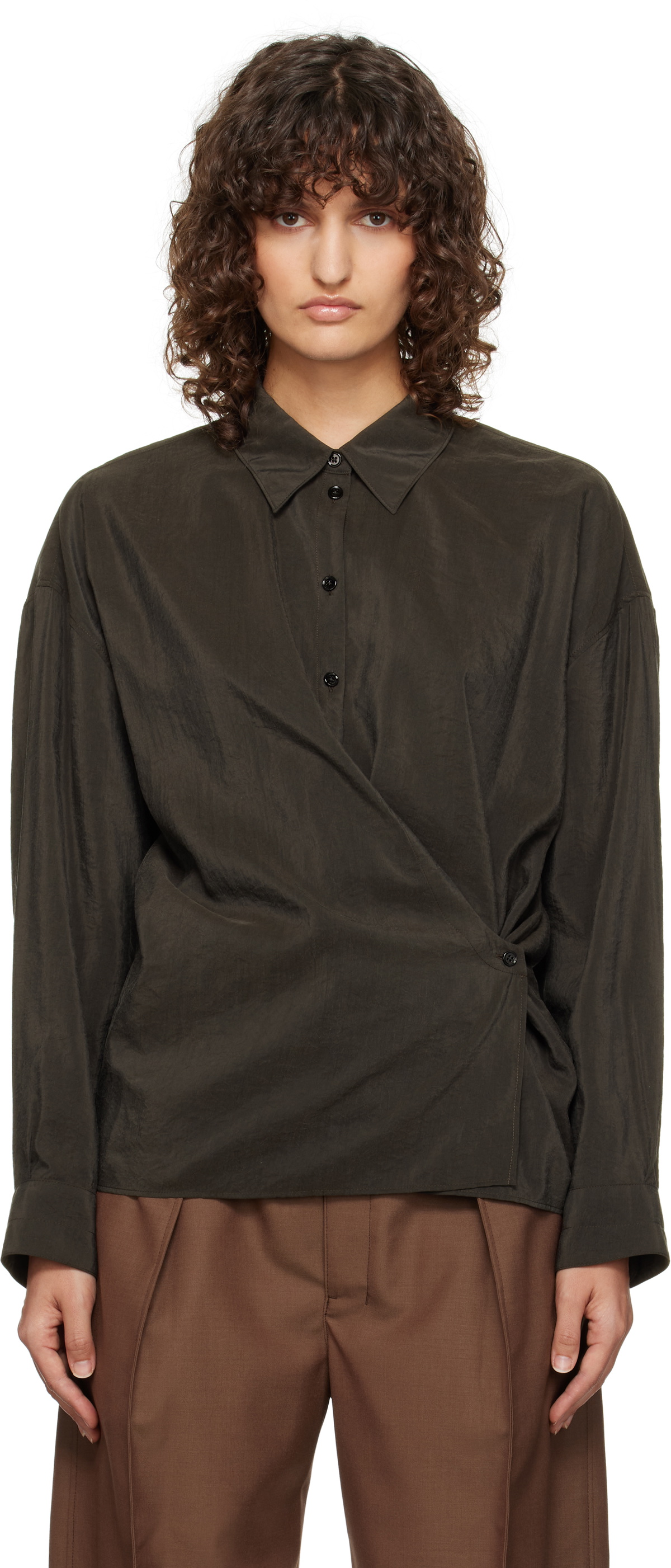 LEMAIRE Brown Straight Collar Twisted Shirt Lemaire