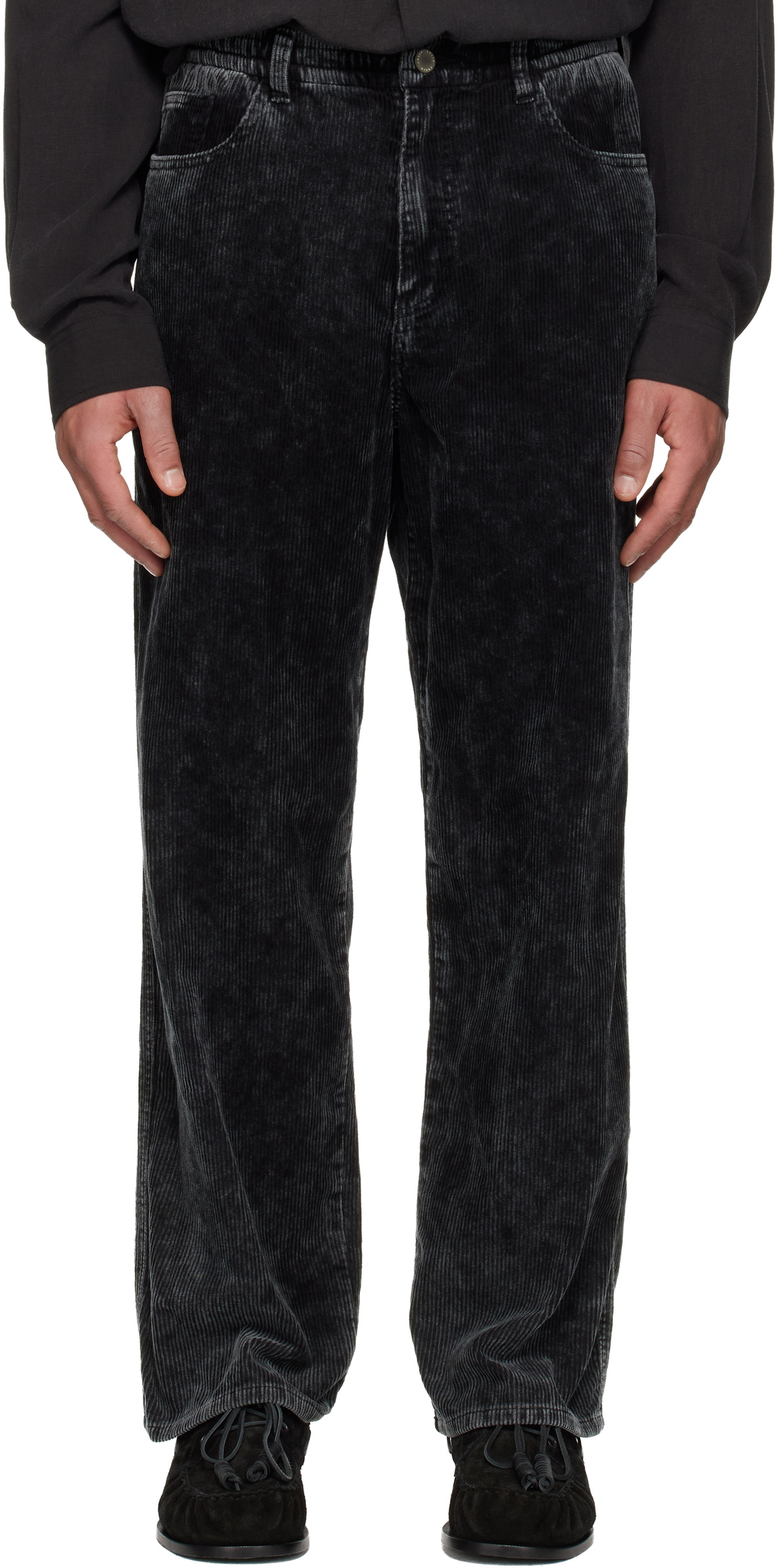 Solid Homme Black Washed Corduroy Trousers Solid Homme