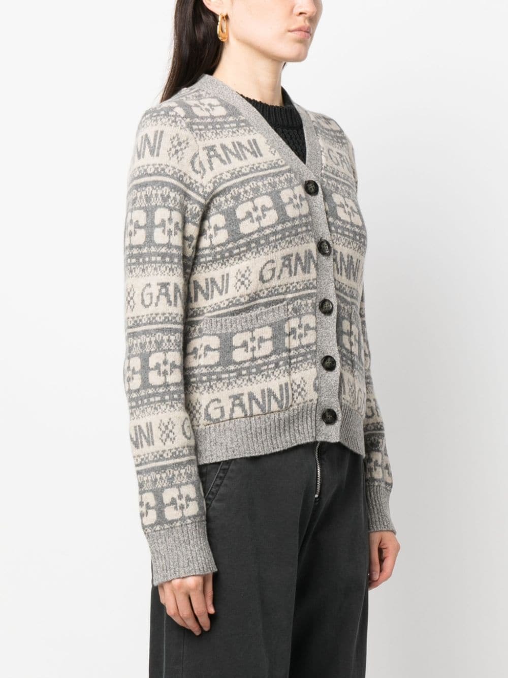 GANNI - Logo Wool Blend Cardigan GANNI