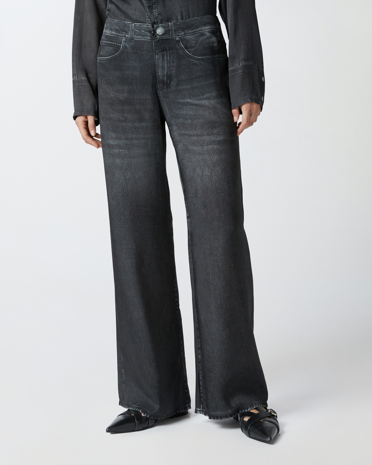 Pinko Jean Style Wide Leg Trousers Grey/Black Pinko